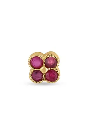 Bony Levy 18k Gold Gemstone Clover Stud Earrings - 18k Yellow Gold/ruby