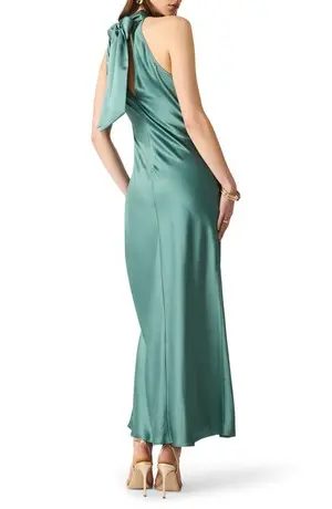Steve Madden Alanah Halter Neck Satin Midi Dress With Bow Detail