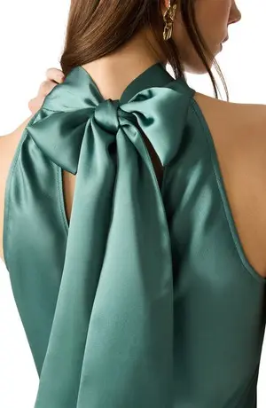 Steve Madden Alanah Halter Neck Satin Midi Dress With Bow Detail