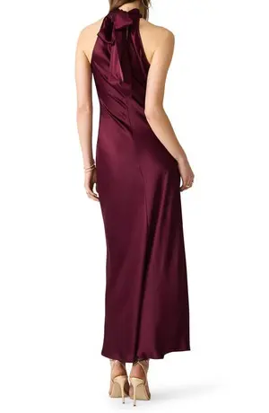 Steve Madden Alanah Halter Neck Satin Midi Dress - Deep Fig