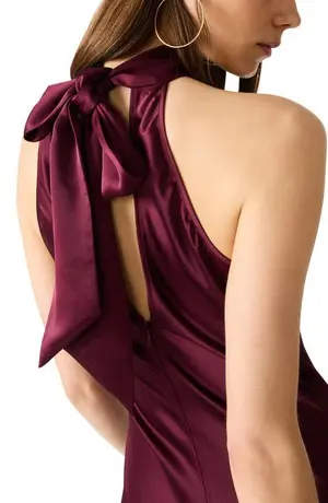 Steve Madden Alanah Halter Neck Satin Midi Dress - Deep Fig