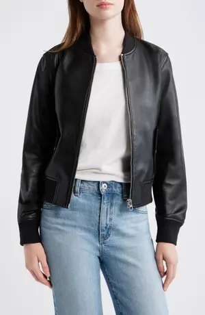 Madewell Shrunken Leather Bomber Jacket - True Black