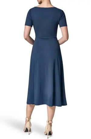 Donna Karan New York Bateau Neck Side Ruched Midi Dress