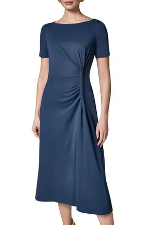 Donna Karan New York Bateau Neck Side Ruched Midi Dress