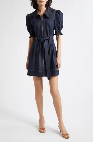Cinq À Sept Annabella Ruffle Detail Denim Dress - Indigo