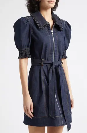 Cinq À Sept Annabella Ruffled Detail Denim Dress