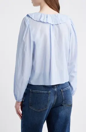 Madewell Lace Insert Ruffled Pintuck Long Sleeve Top