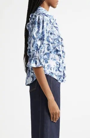 Cinq À Sept Midnight Floral Print Button-up Shirt