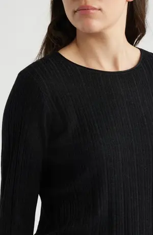 Eileen Fisher Merino Wool Ribbed Sweater - Charcoal