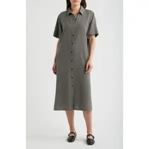 Eileen Fisher Classic Collar Check Shirtdress - Chalk