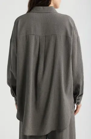 Eileen Fisher Classic Collar Organic Yarn-dyed Check Longline Button-up Shirt
