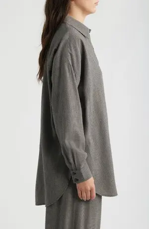 Eileen Fisher Classic Collar Organic Yarn-dyed Check Longline Button-up Shirt