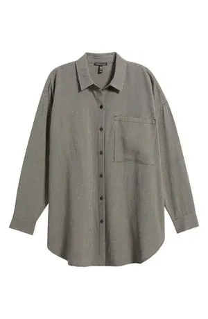 Eileen Fisher Classic Collar Organic Yarn-dyed Check Longline Button-up Shirt