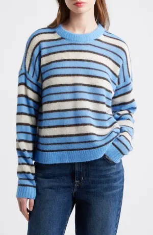 Madewell Oversize Pullover Sweater - Blue Multi Stripe