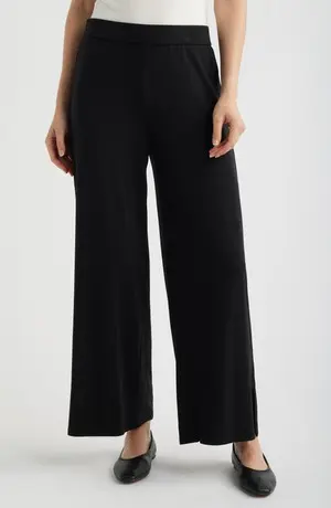 Eileen Fisher Side Slit Wide Leg Ankle Pants - Black