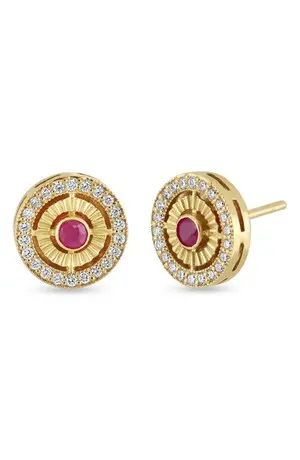 Bony Levy 18k Gold El Mar Gemstone & Diamond Circle Stud Earrings - 18k Yg/diamond/ruby