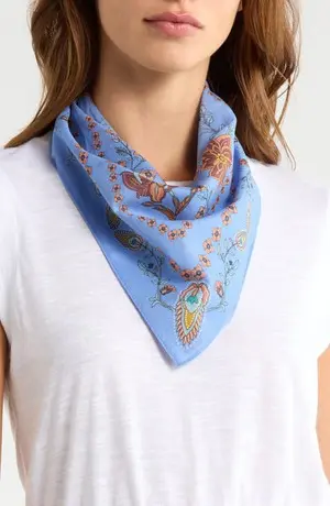 Treasure & Bond Pottery Floral Square Bandana - Blue Pottery Floral