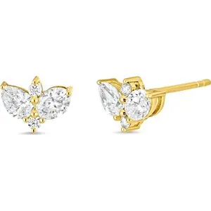Bony Levy 18k Gold Maya Diamond Triple Marquis Stud Earrings - Yellow