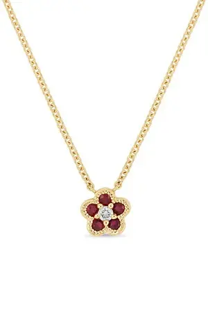 Bony Levy El Mar Gemstone & Diamond Flower Pendant Necklace - 18k Yellow Gold/ruby