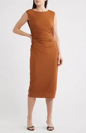 Sam Edelman Sleeveless Ruched Waist Jersey Midi Dress - Mocha