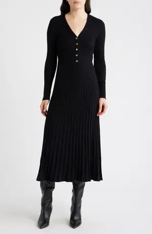 Sam Edelman Long Sleeve Ribbed Maxi Sweater Dress