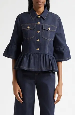 Cinq À Sept Mandie Denim Peplum Shirt Jacket