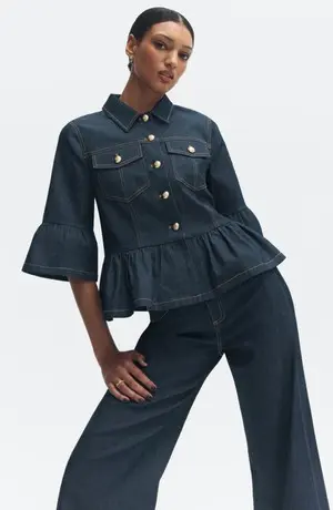Cinq À Sept Mandie Denim Peplum Shirt Jacket