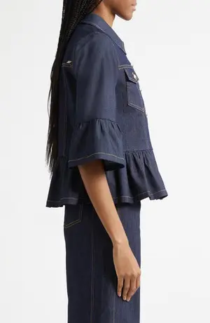 Cinq À Sept Mandie Denim Peplum Shirt Jacket