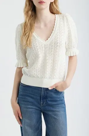 Paige Haisley Pointelle Stitch Organic Cotton & Silk Blend Sweater - Ivory