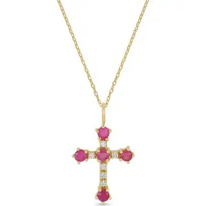 Bony Levy 18k Gold El Mar Gemstone & Diamond Cross Pendant Necklace - 18k Yg/diamond/ruby