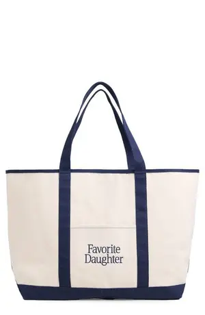 FAVORITE DAUGHTER Large Logo Embroidered Canvas Tote - Natural
