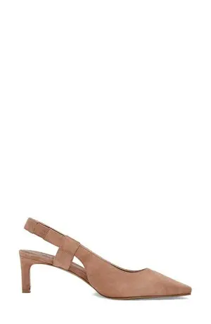 Aquatalia Charm Waterproof Leather Kitten Heel Slingback Pump - Clay Suede