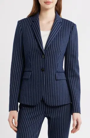 Theory Carissa Pinstripe Knit Blazer - Navy Multi