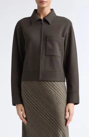 Vince Textured Knit Zip Jacket - Dark Thyme