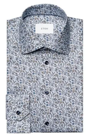 Eton Contemporary Fit Floral Dress Shirt - Dark Blue