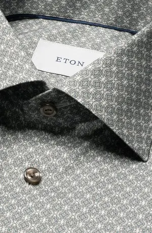 Eton Contemporary Fit Print Dress Shirt - Medium Blue