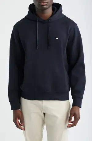 Emporio Armani Embroidered Logo Hoodie - Solid Blue Navy