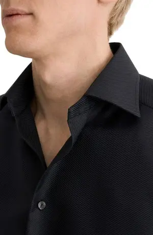 Eton Slim Fit Diagonal Weave Dress Shirt - Black