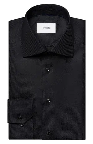 Eton Slim Fit Diagonal Weave Dress Shirt - Black