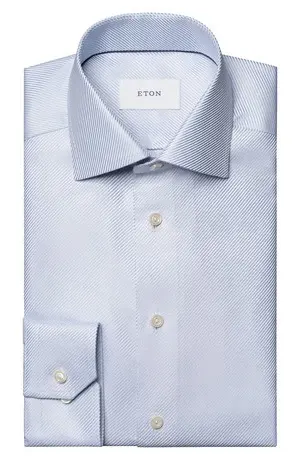 Eton Slim Fit Diagonal Weave Dress Shirt - Light Blue