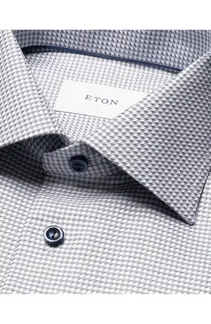 Eton Contemporary Fit Houndstooth Dress Shirt - Navy