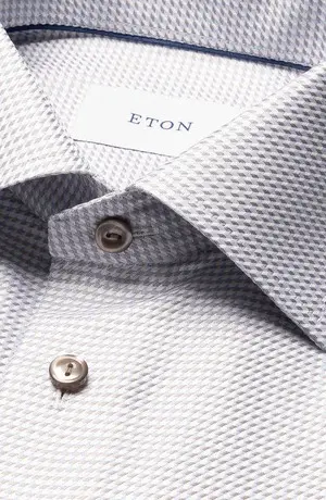 Eton Slim Fit Houndstooth Dress Shirt - White/medium Brown