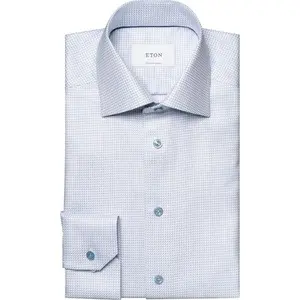 Eton Contemporary Fit Houndstooth Dress Shirt - Light Blue