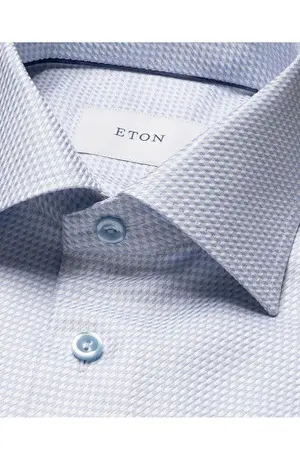 Eton Contemporary Fit Houndstooth Dress Shirt - Light Blue