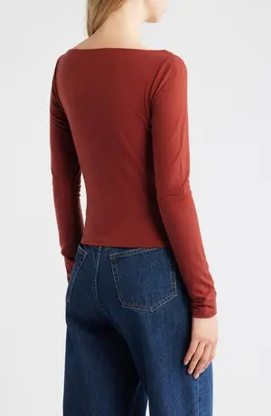 REFORMATION Wiley Long Sleeve Knit Top - Fig Jam