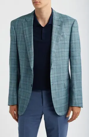 Emporio Armani Green Windowpane Check Sport Coat - Teal