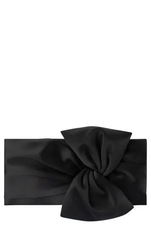 OLGA BERG Chloe Satin Tie Front Clutch Black