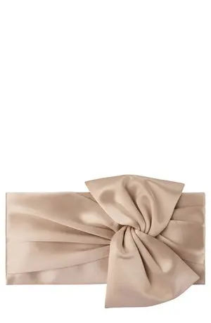 OLGA BERG Chloe Satin Tie Front Clutch - Natural