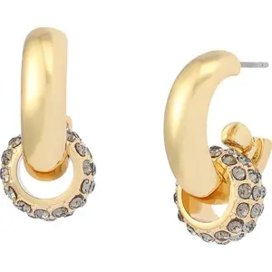 Kurt Geiger Rondelle Pavé Huggie Hoop Drop Earrings - Gold/crystal