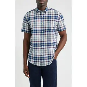 Brooks Brothers Madras Plaid Short Sleeve Button-down Shirt